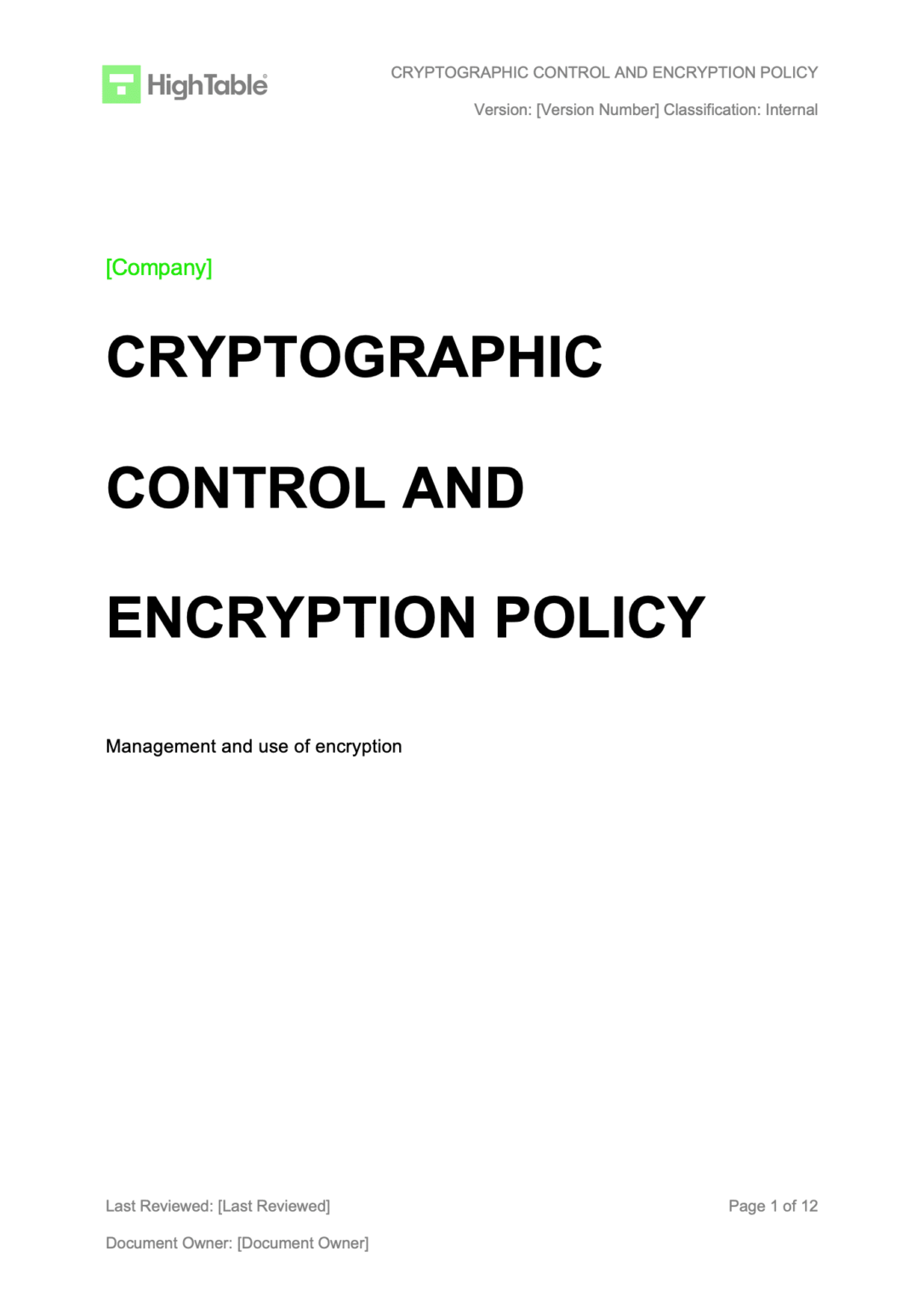 ISO 27001 Cryptographic Control & Encryption Policy Template | Word