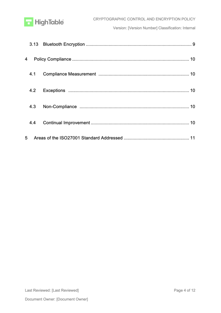 ISO 27001 Cryptographic Control and Encryption Policy Template