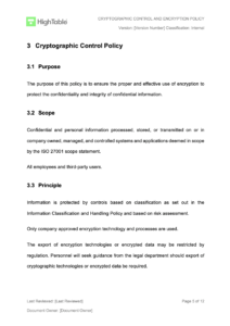 ISO 27001 Cryptographic Control & Encryption Policy Template | Word