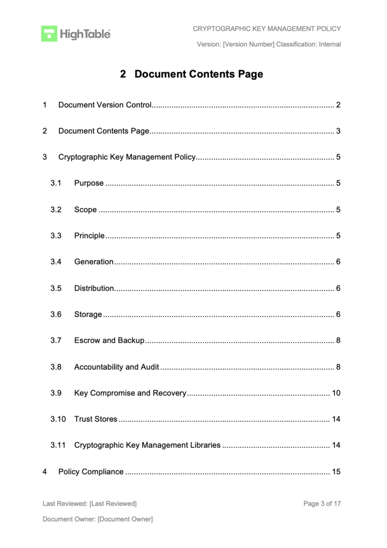 ISO 27001 Cryptographic Key Management Policy Template | Word