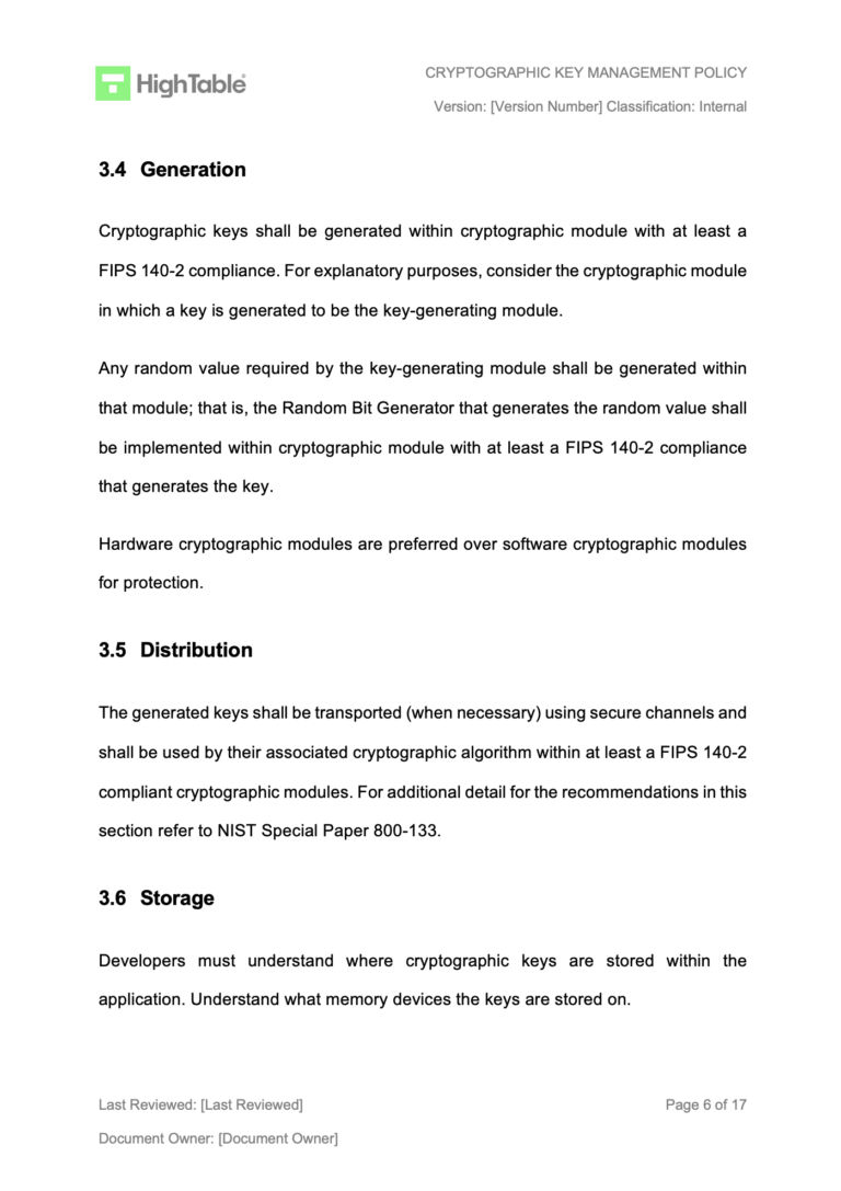 ISO 27001 Cryptographic Key Management Policy Template | Word