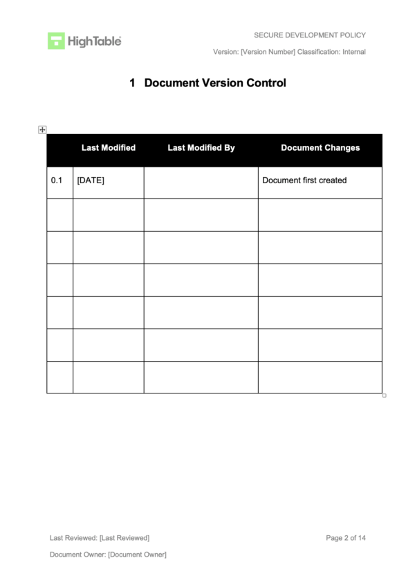 ISO 27001 Secure Development Policy Template | Word | High Table