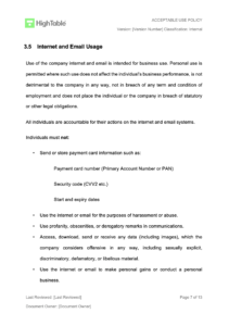 ISO 27001 Acceptable Use Policy Template | Word | High Table