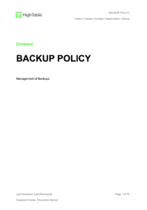 ISO 27001 Backup Policy Template | Word | High Table
