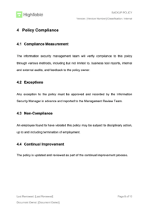 ISO 27001 Backup Policy Template | Word | High Table