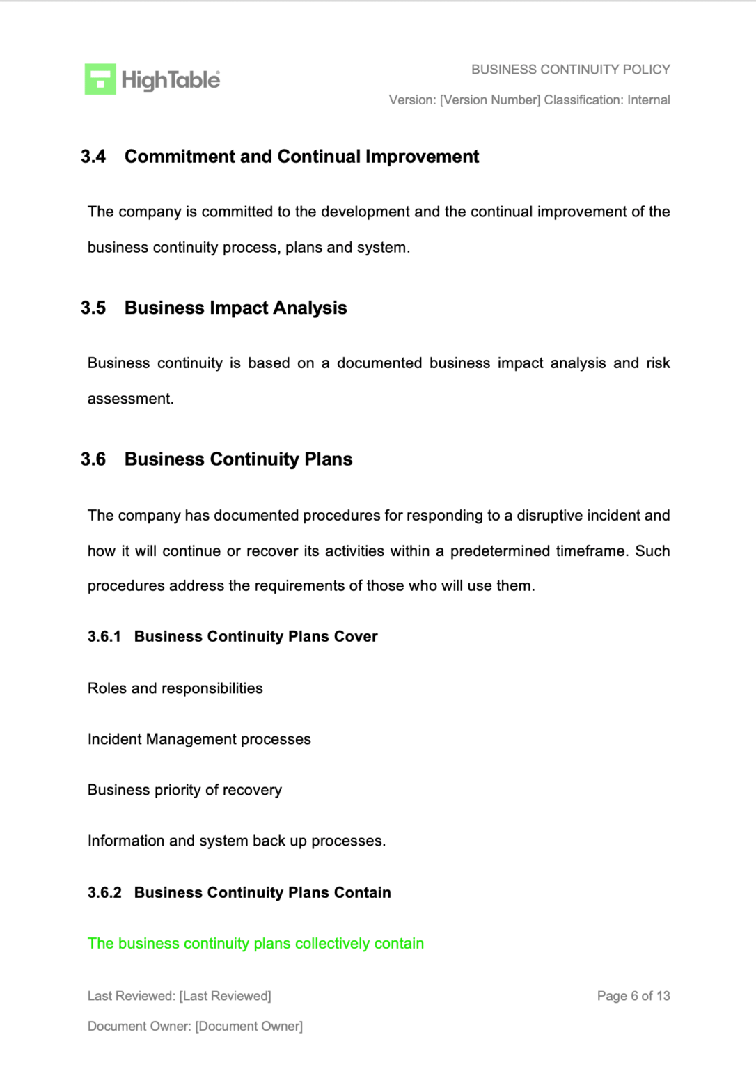 ISO 27001 Business Continuity Policy Template | Word | Stuart Barker ...