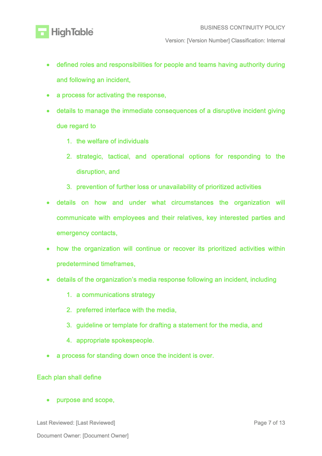 ISO 27001 Business Continuity Policy Template | Word | Stuart Barker ...