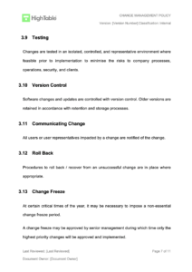 ISO 27001 Change Management Policy Template | Word | High Table