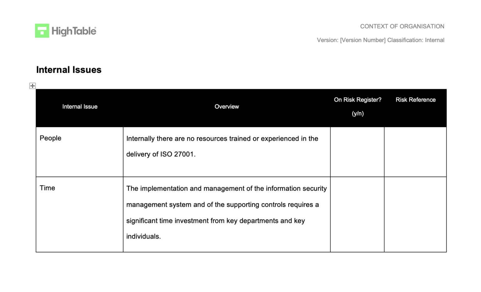ISO 27001:2022 Context of Organisation Template | Word