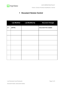 ISO 27001 Data Retention Policy Template | Word | High Table