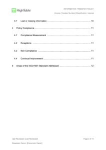 ISO 27001 Information Transfer Policy Template | Word