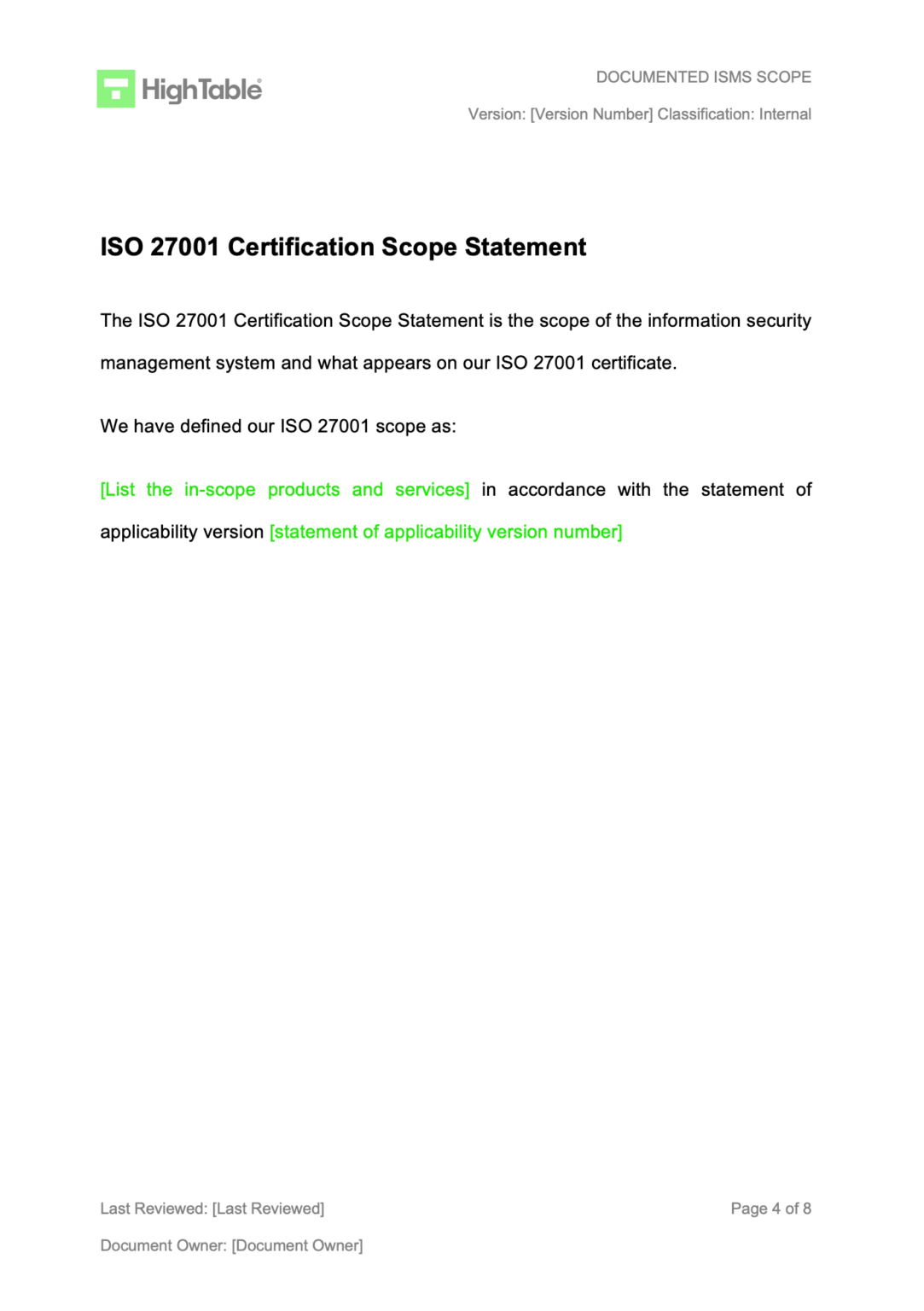 ISO 27001:2022 Scope Template | Word