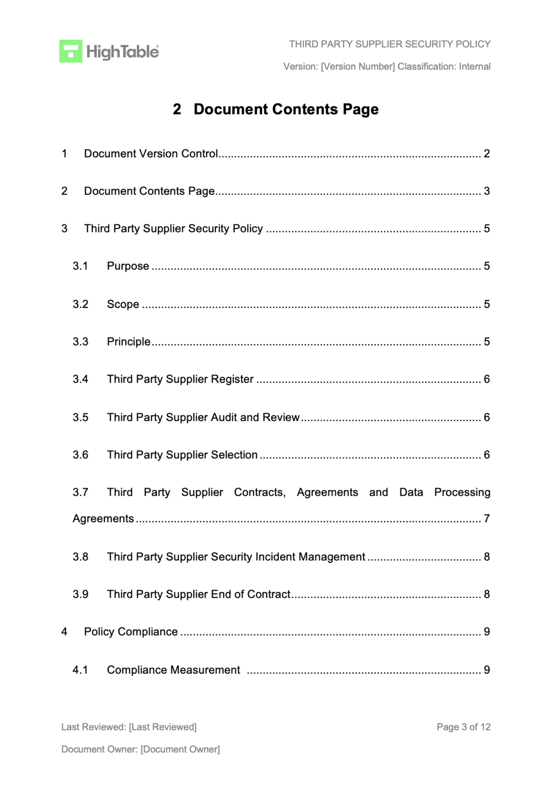 ISO 27001 Supplier Security Policy Template | Word | High Table