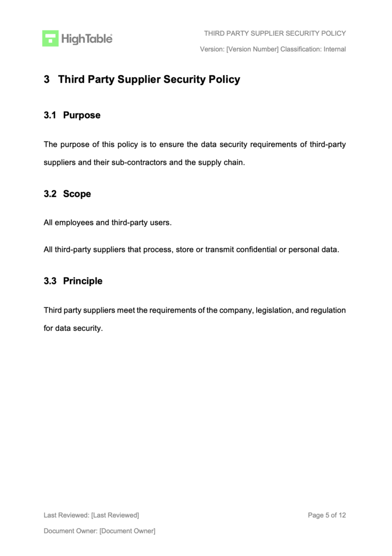 ISO 27001 Supplier Security Policy Template | Word | High Table