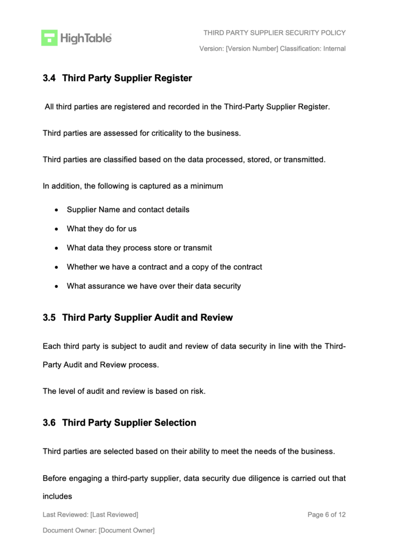 ISO 27001 Supplier Register Template