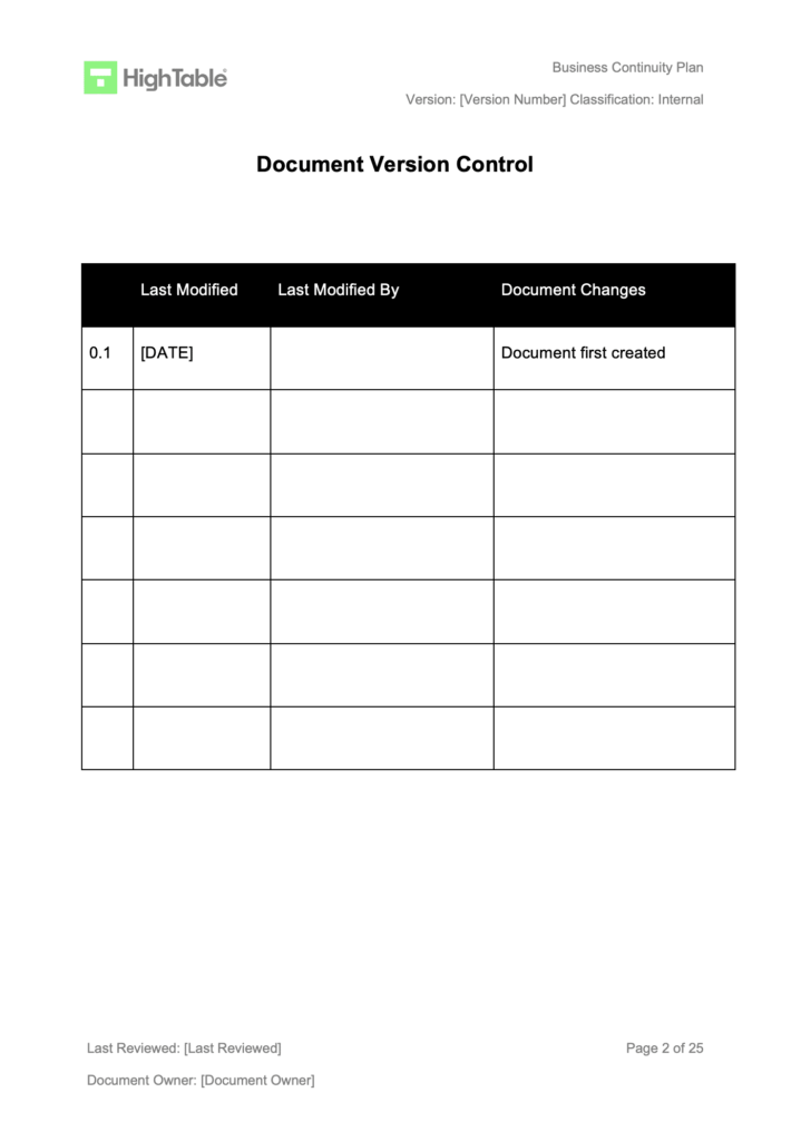 Business Continuity Plan Template