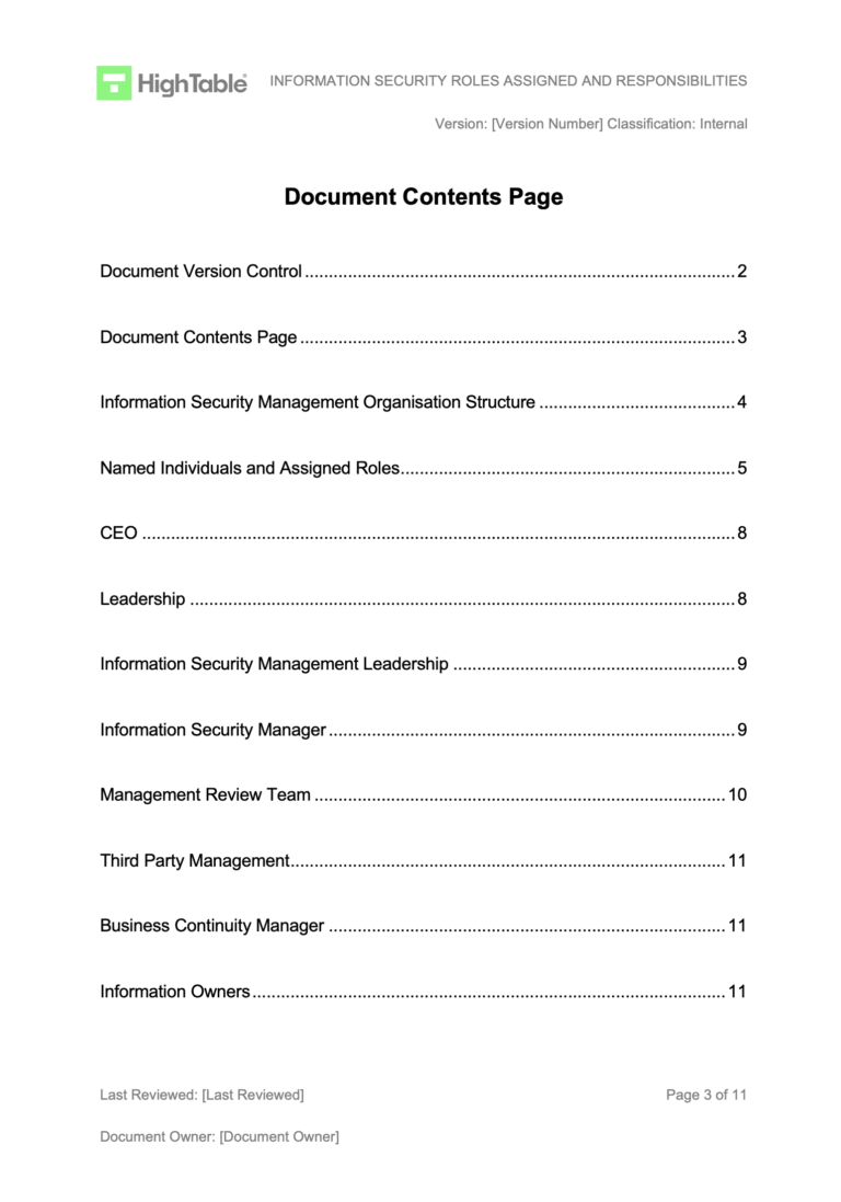 ISO 27001:2022 Information Security Roles and Responsibilities Template | Word