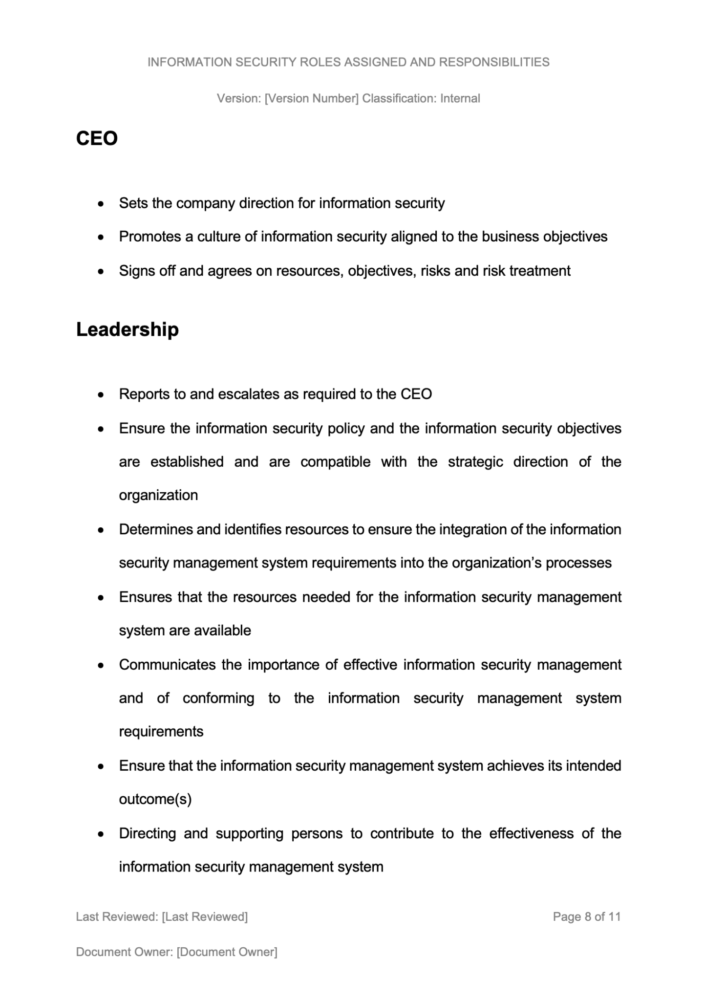 ISO 27001:2022 Information Security Roles and Responsibilities Template ...
