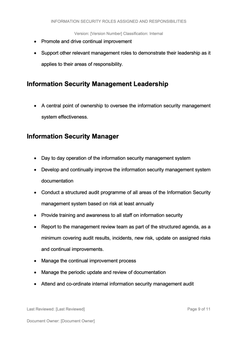 ISO 27001:2022 Information Security Roles and Responsibilities Template ...