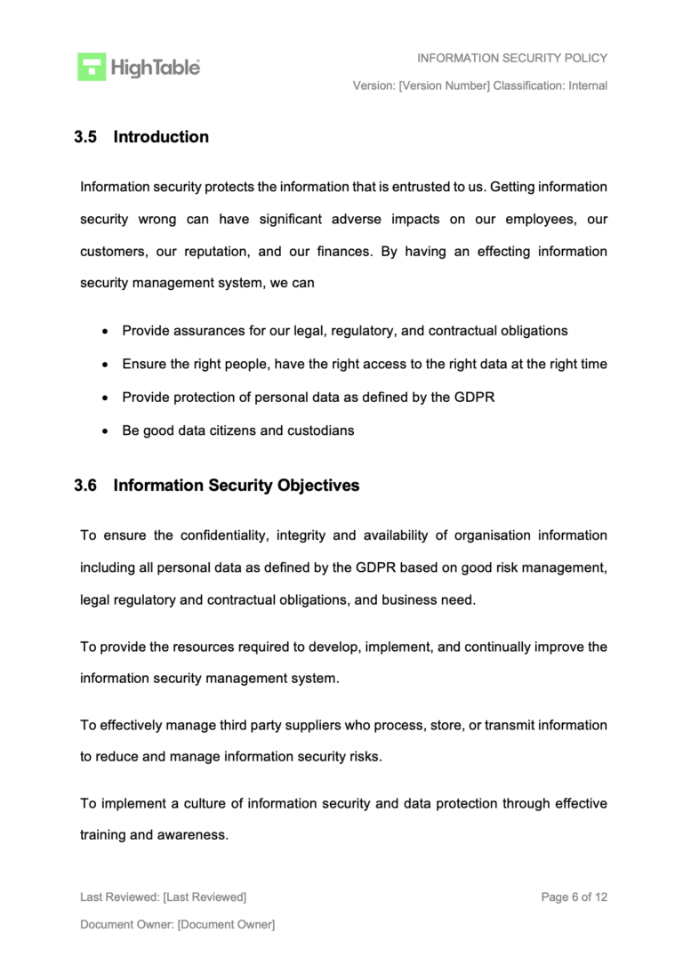 ISO 27001 Information Security Policy Template | Word