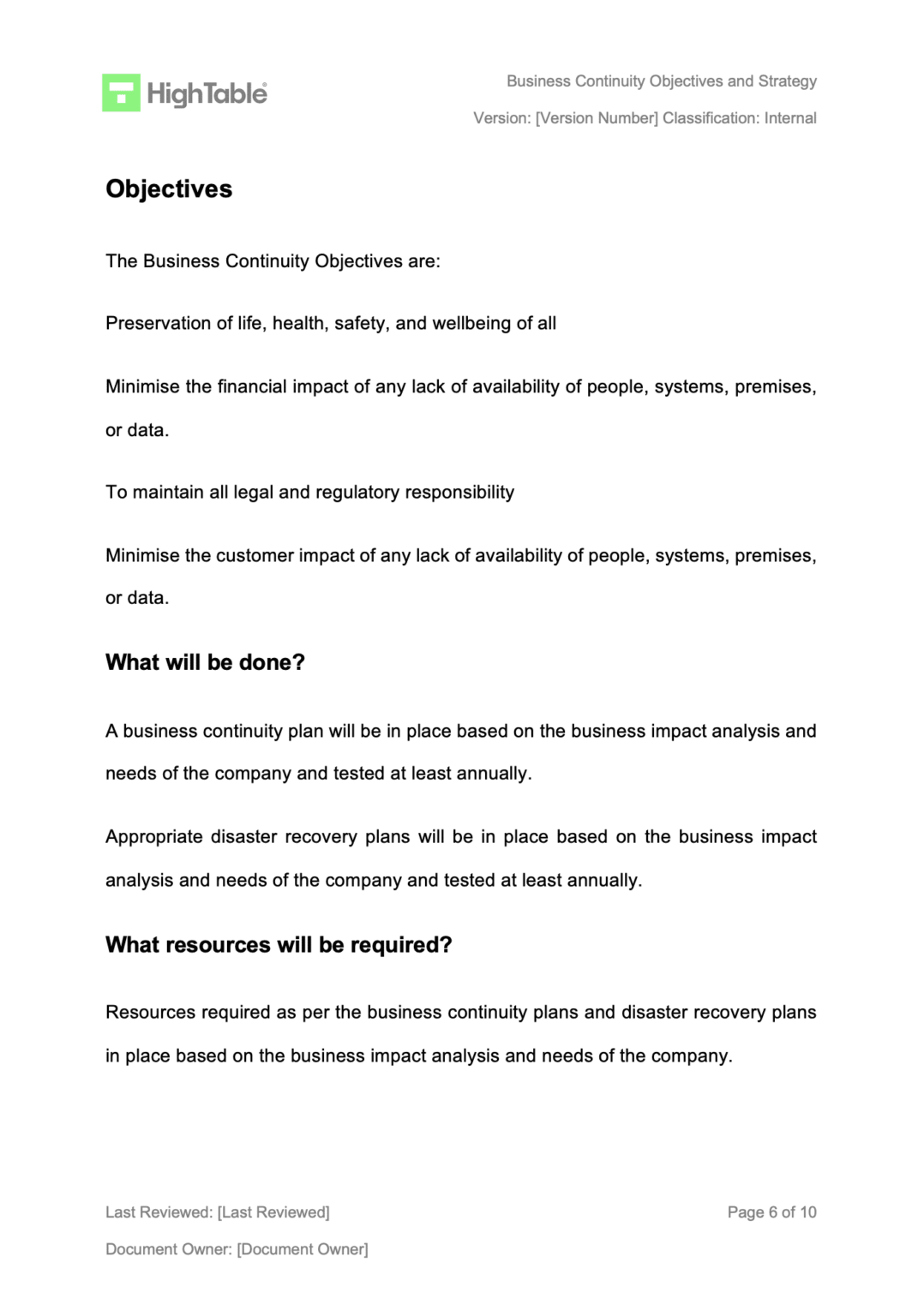 ISO 27001:2022 Business Continuity Objectives and Strategy Template | Word