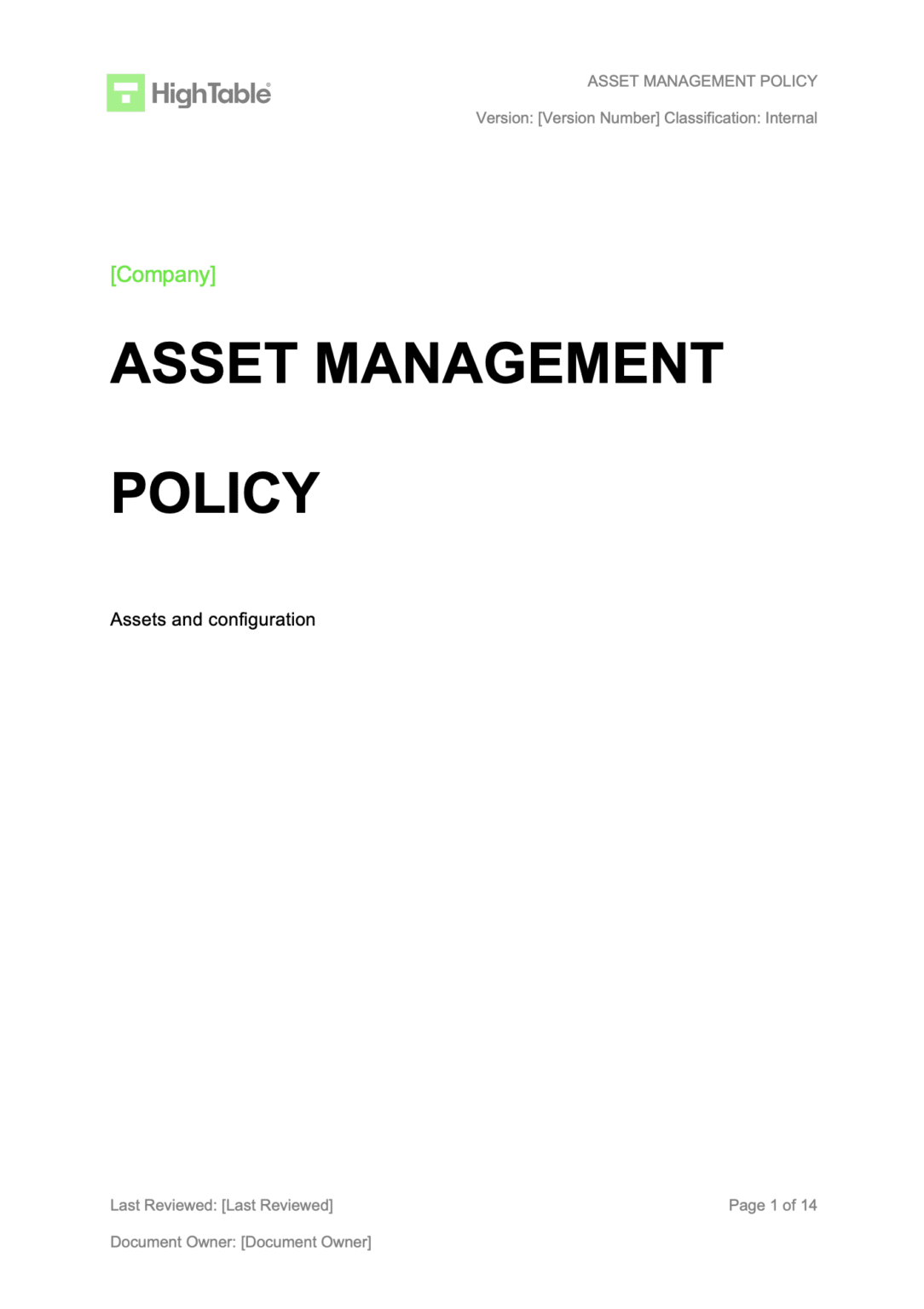 ISO 27001 Asset Management Policy Template | Word | High Table