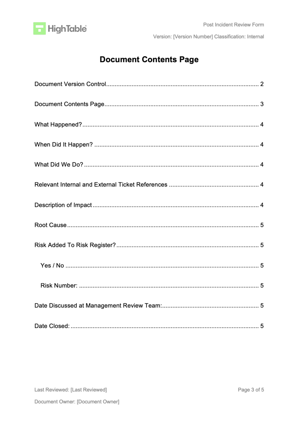 ISO 27001:2022 Post Incident Review Template | Word