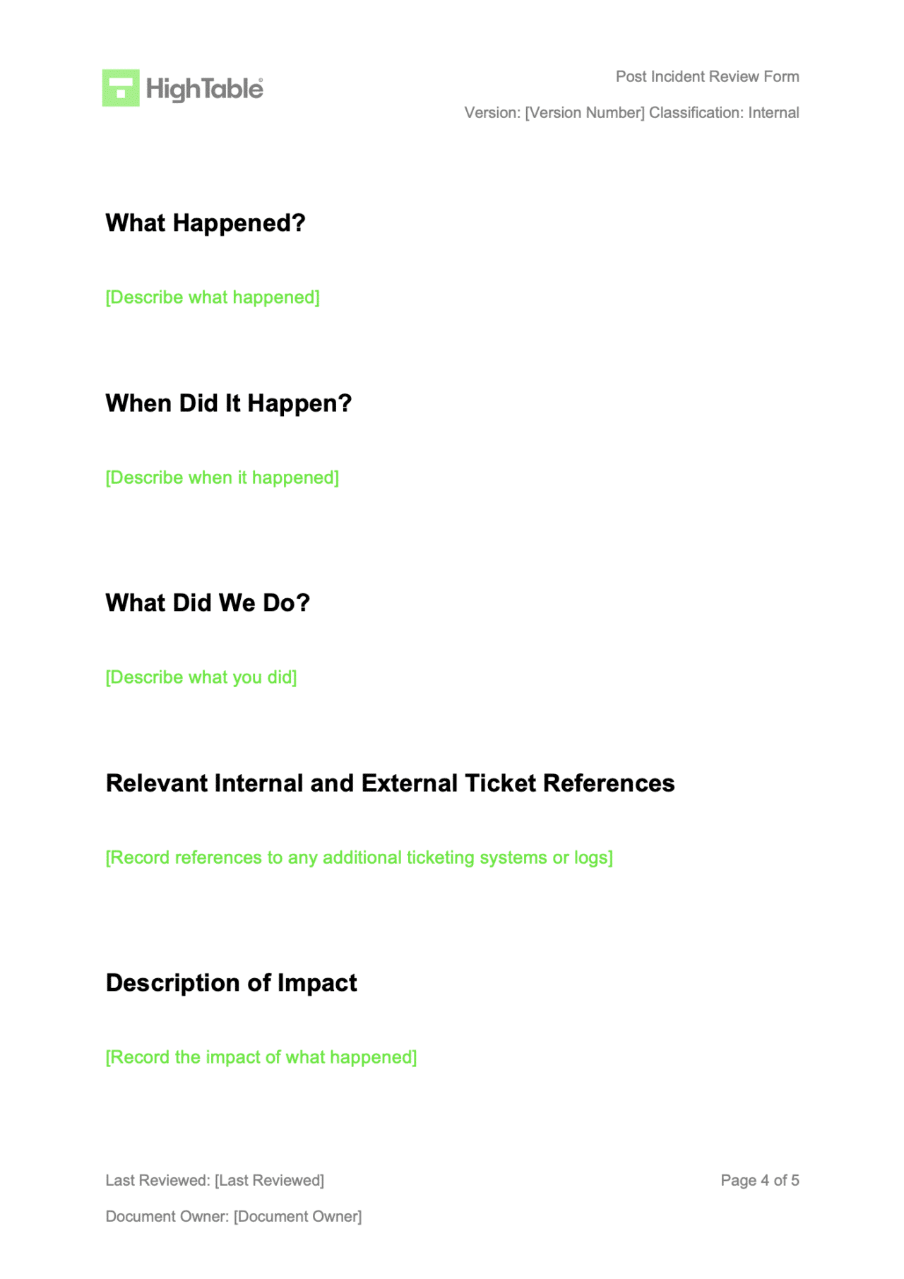 ISO 27001:2022 Post Incident Review Template | Word
