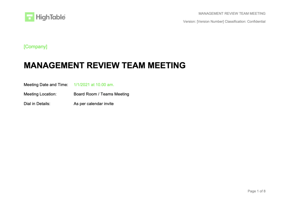 ISO 27001 Management Review Template Isms Management Review Meeting ...