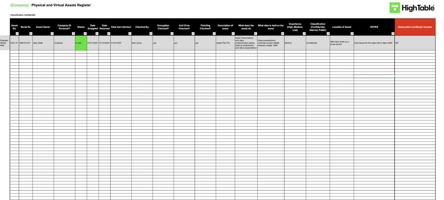 ISO 27001:2022 Physical and Virtual Asset Register Template | Excel