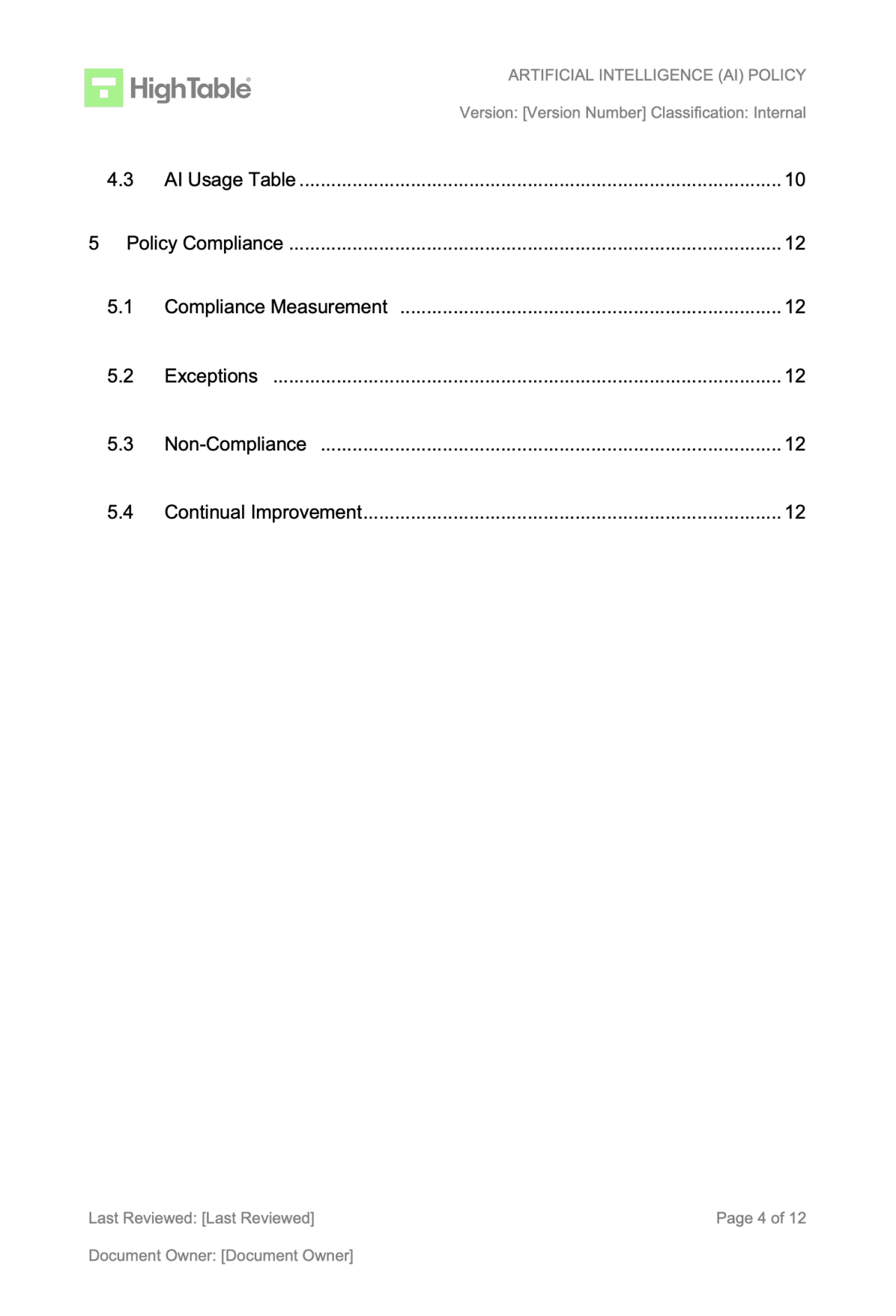ISO 27001:2022 AI Security Policy Template | Word