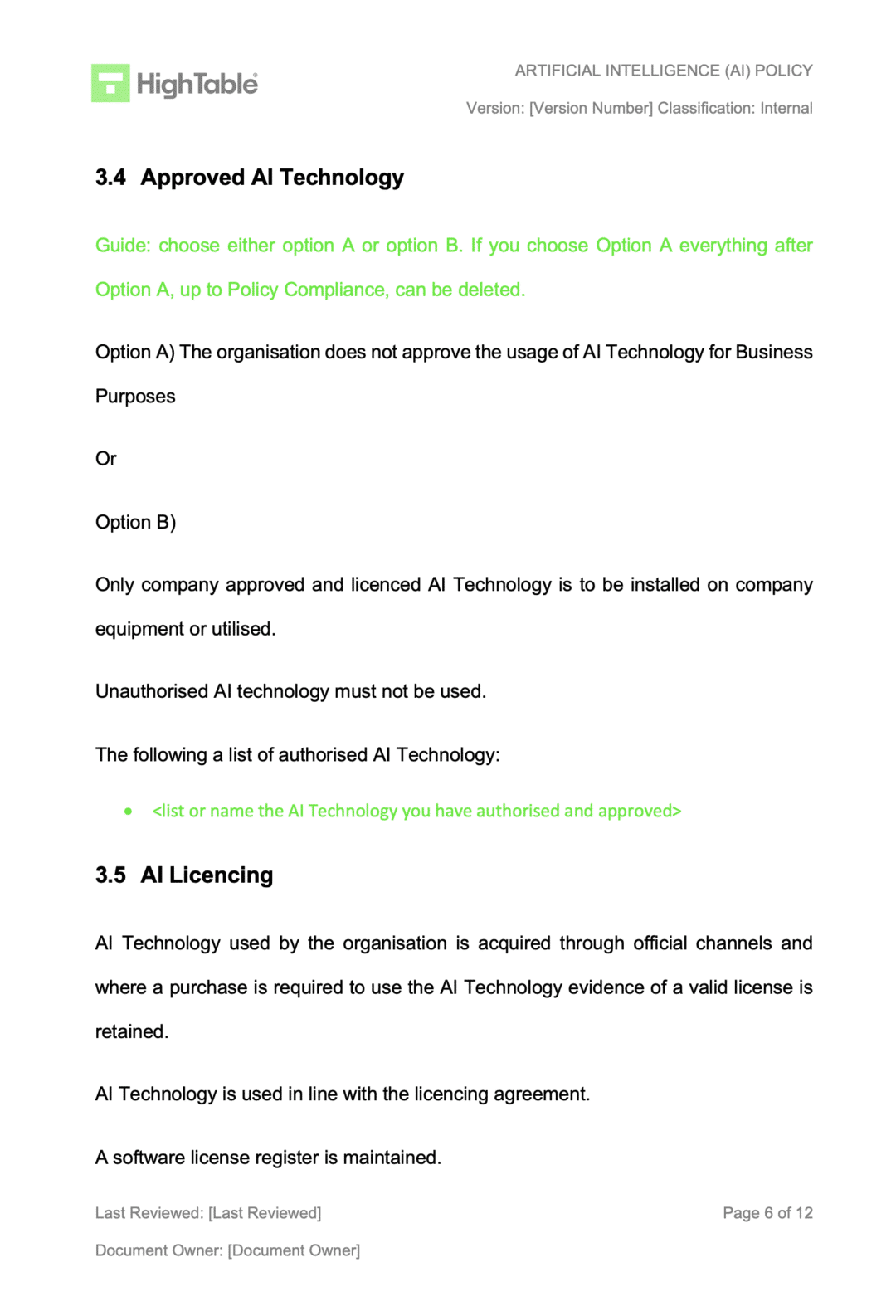 ISO 27001 AI Security Policy Template | Word | Stuart Barker | High Table