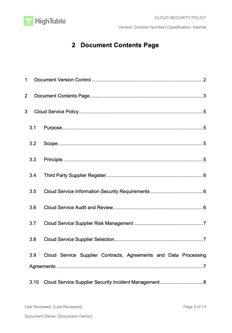 ISO 27001:2022 Cloud Services Security Policy Template | Word
