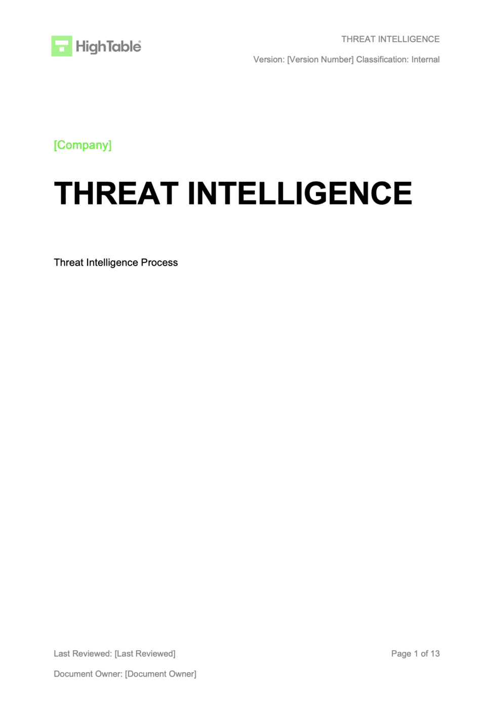 ISO 27001 Threat Intelligence Templates | Word | High Table