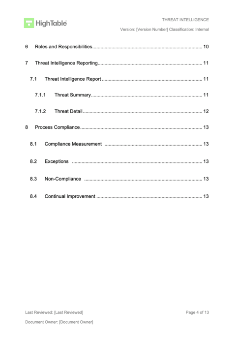 ISO 27001 Threat Intelligence Templates | Word | High Table