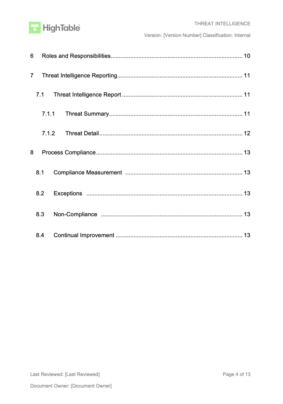 ISO 27001 Threat Intelligence Templates | Word | High Table